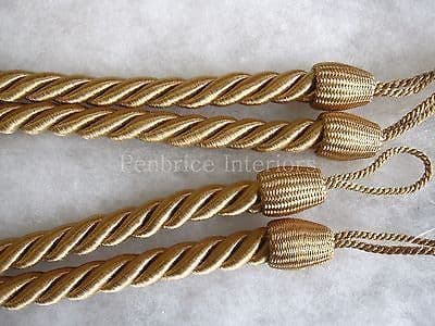 2 slim rope curtain tie backs 65cm Slinky twist cable cord tiebacks ...